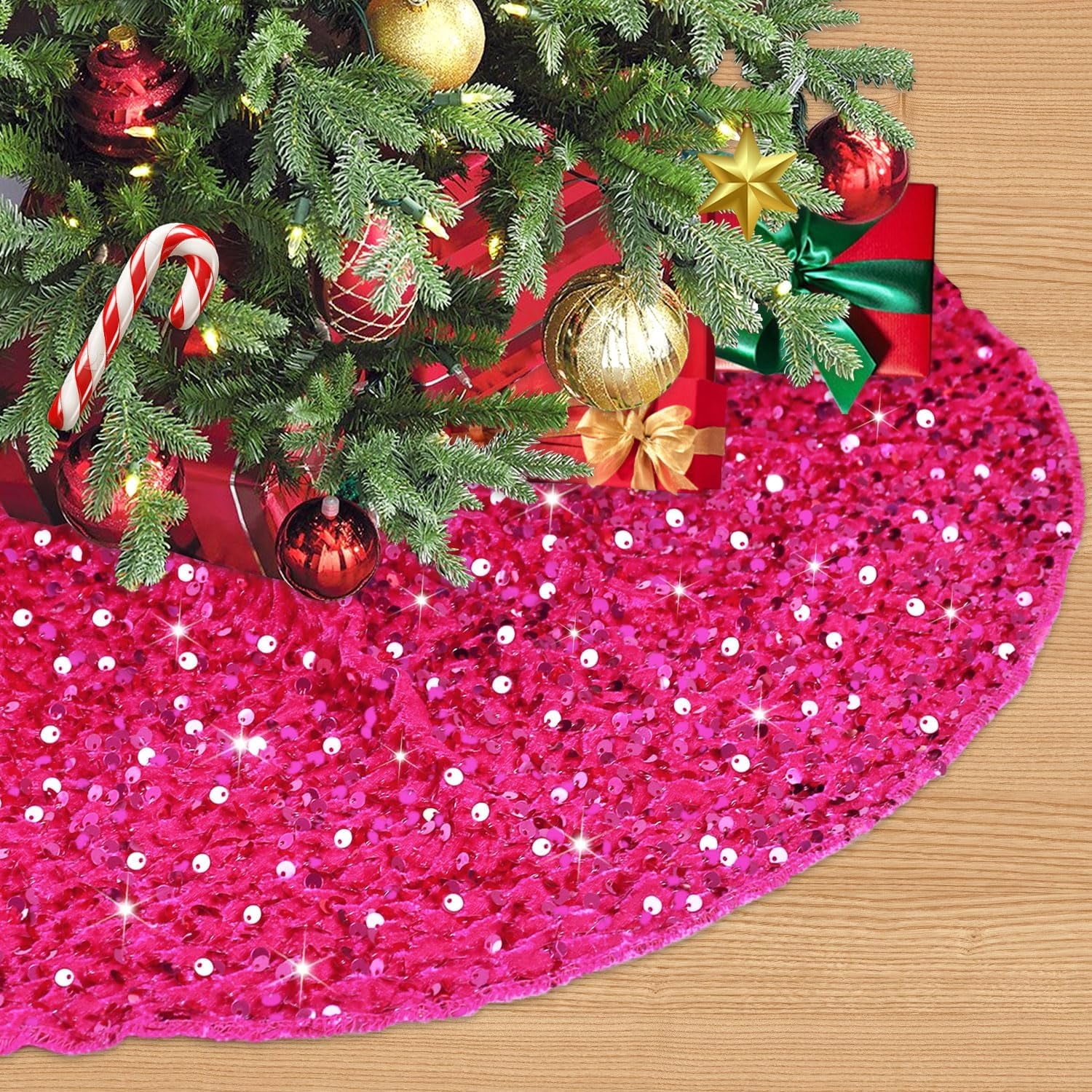 Highcool Hot Glitter Christmas Tree Skirt 36 Inch Velvet Christmas ...