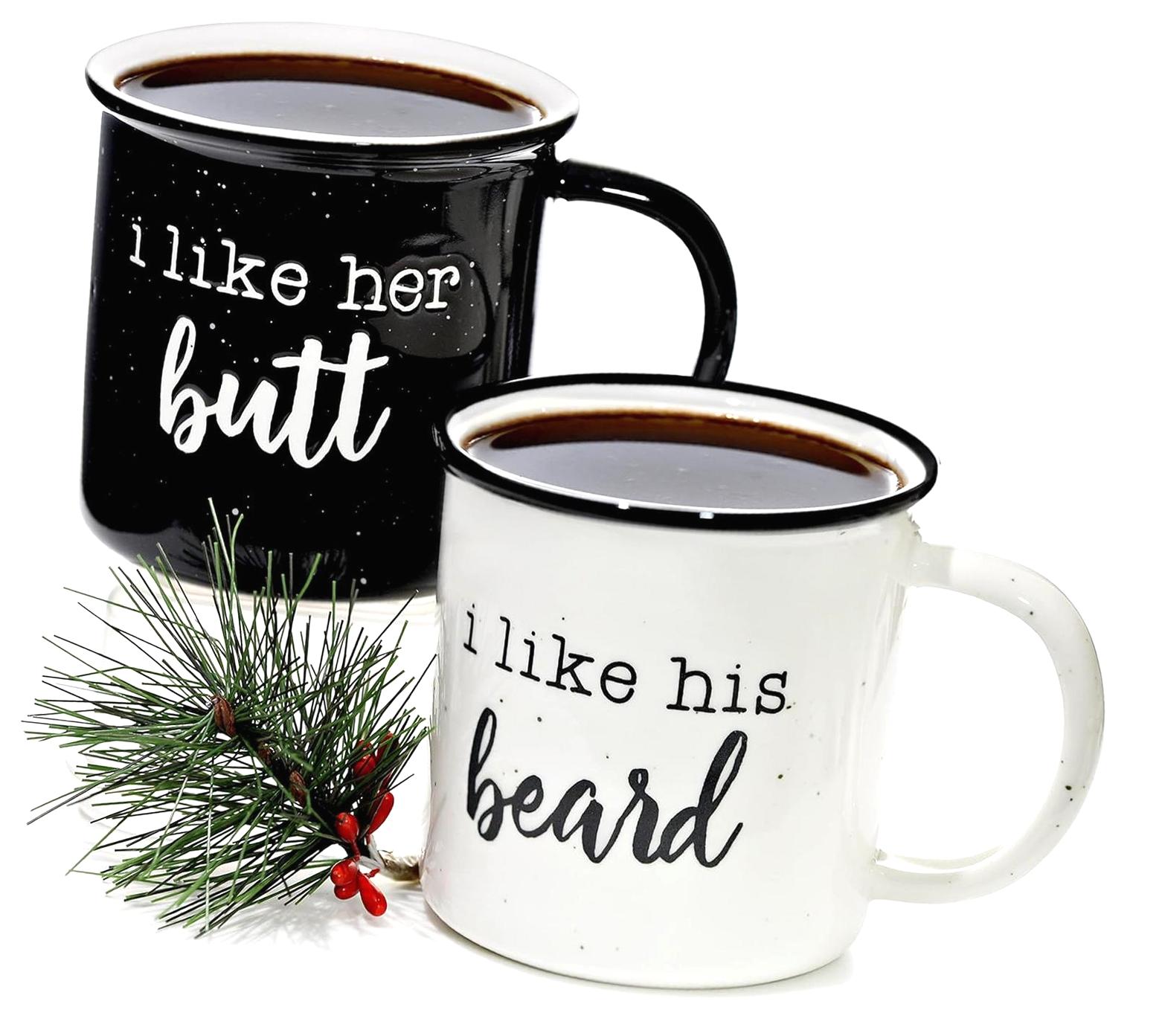 Highcool I His Beard I Her Butt Coffee Mug Set of 2 11 Ounce, His Her ...