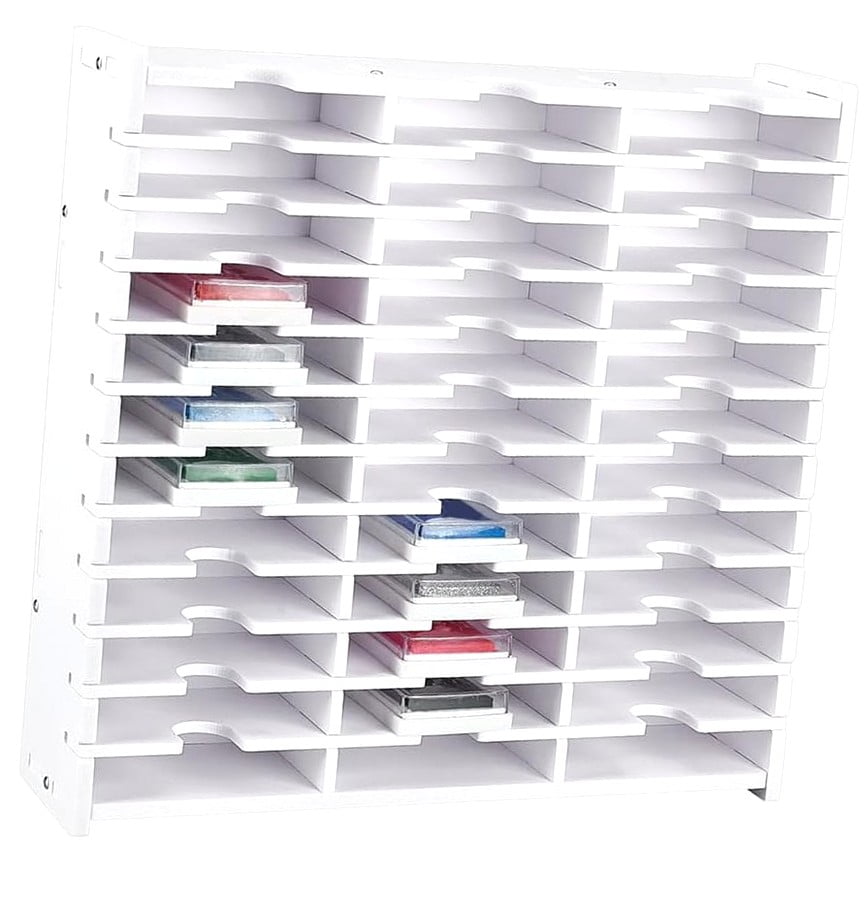 Highcool Ink Pad 36 Grids Inkpad Storage Box, White Stamp Pad Organizer ...