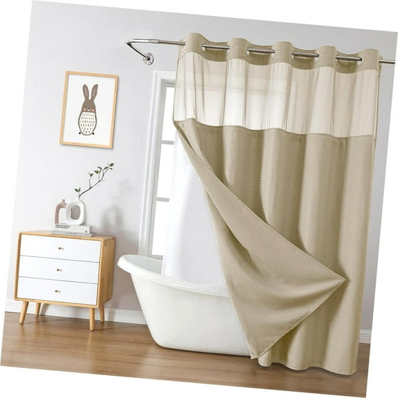 Highcool Khaki No Waffle Weave Shower Curtain with Built-in Liner ...