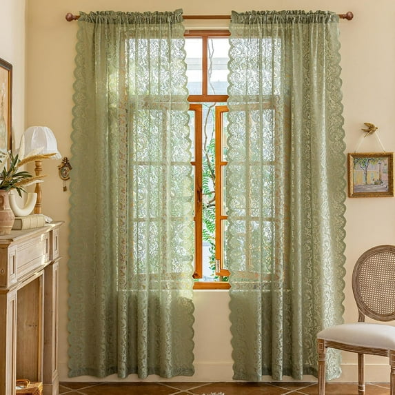 Highcool Lace Curtains 96 Inches Long Country Floral Lace Sheer ...