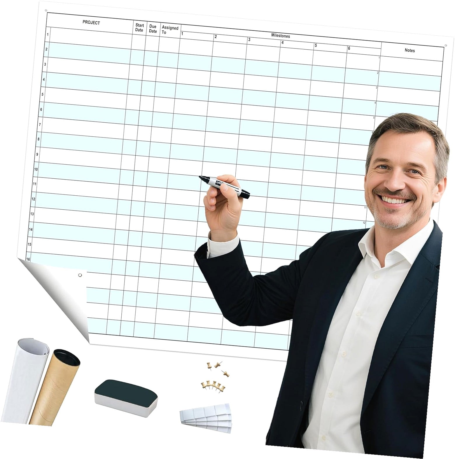Highcool Large Project Planner for Tracking Milestones, 24x36 Inch ...