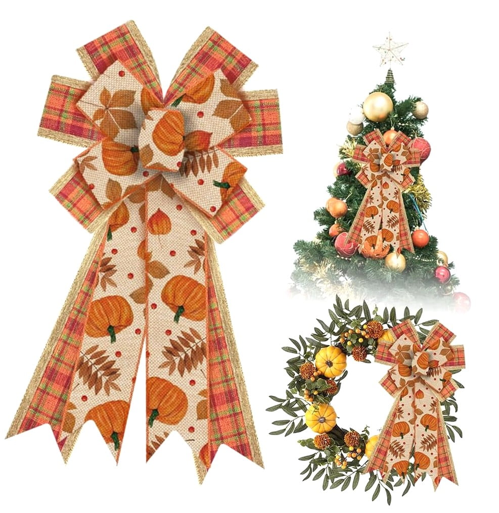 Highcool Large Wreath Bows for Doors, Thanksgiving Orange Autumn ...