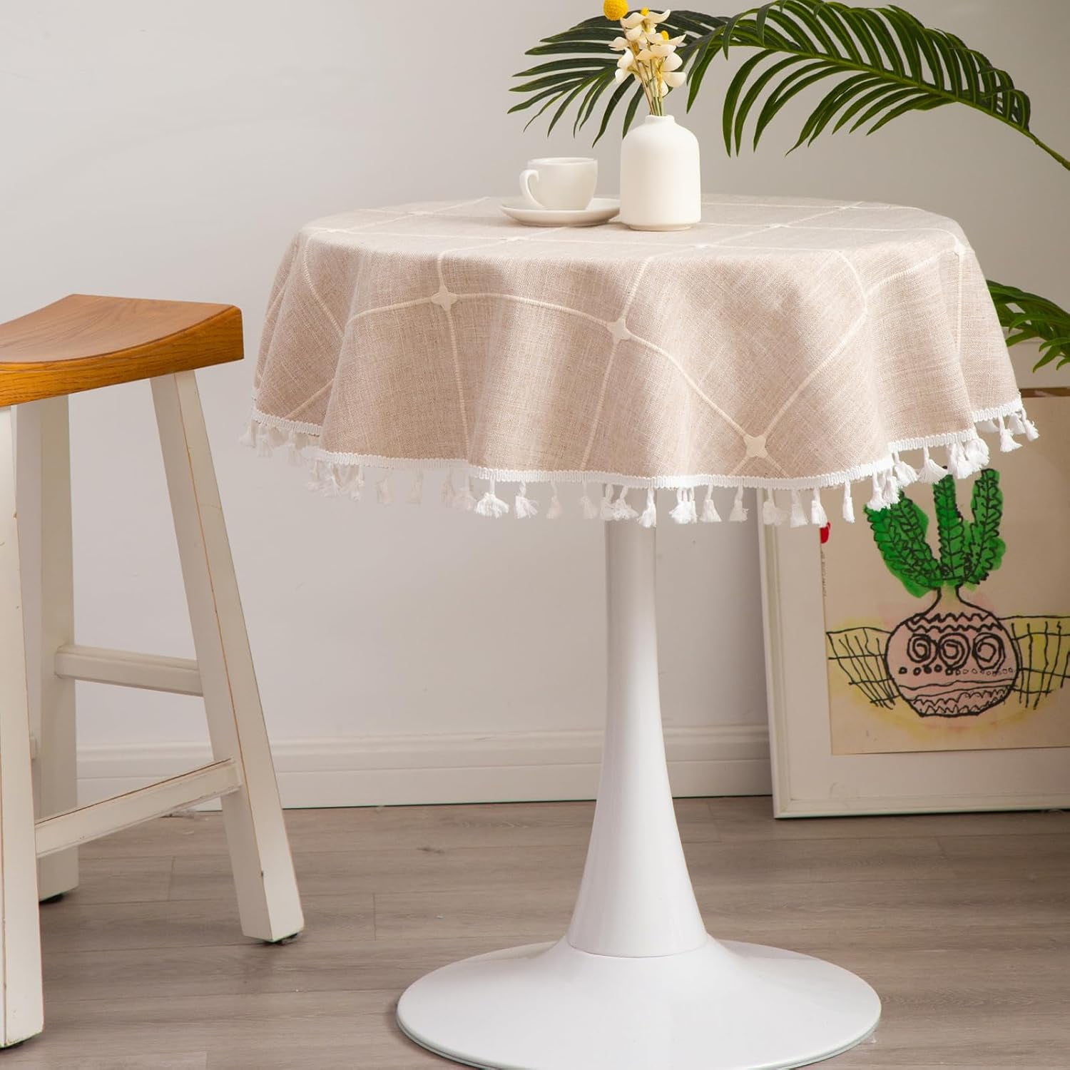 Highcool Latte Rust Farmhouse Round Tablecloth Cn Linen Light Brown ...