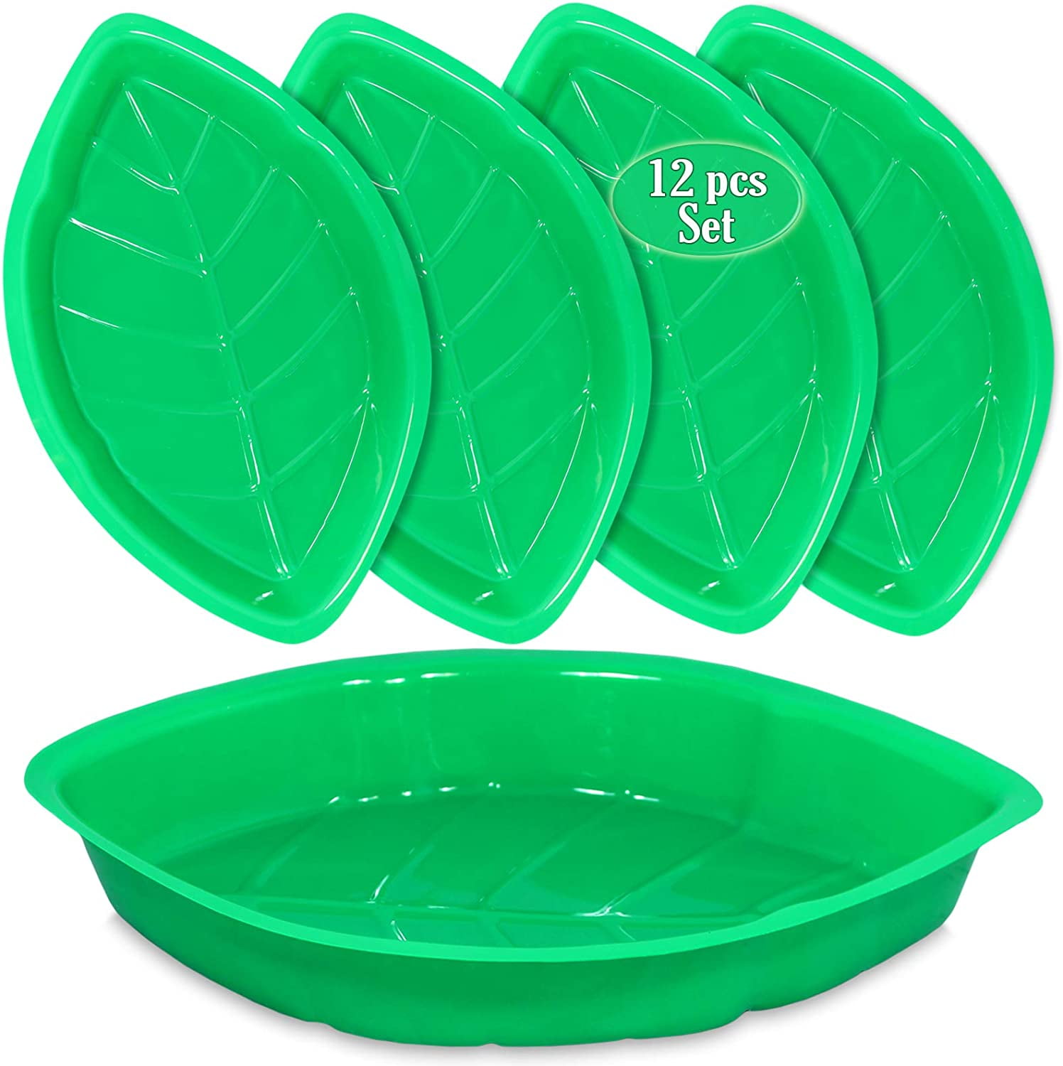 Highcool Leaf Serving Trays | 12 Pcs Green Plast Hawaiian Sna Trays | Luau Party Decorations ...
