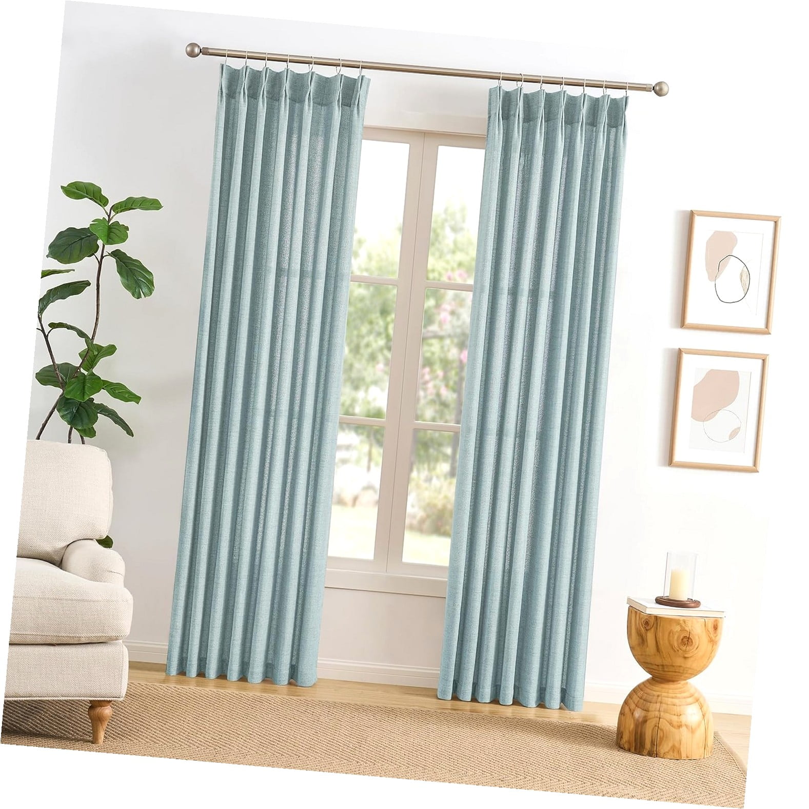 Highcool Light Blue Linen Pinch Pleat Curtains 84 Inches Long Pleated ...