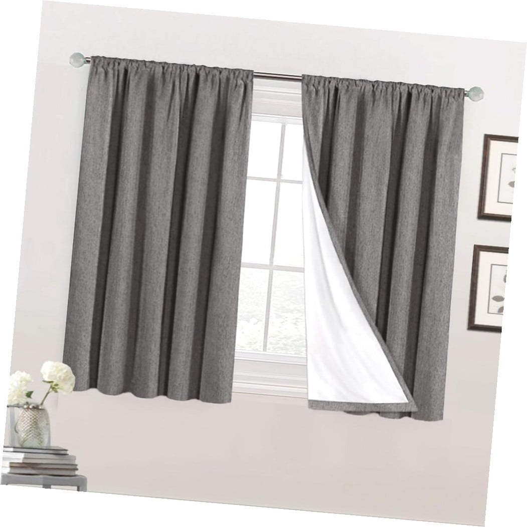 Highcool Linen Curtains 45 inches for Small Window, Rod Pocket Complete ...