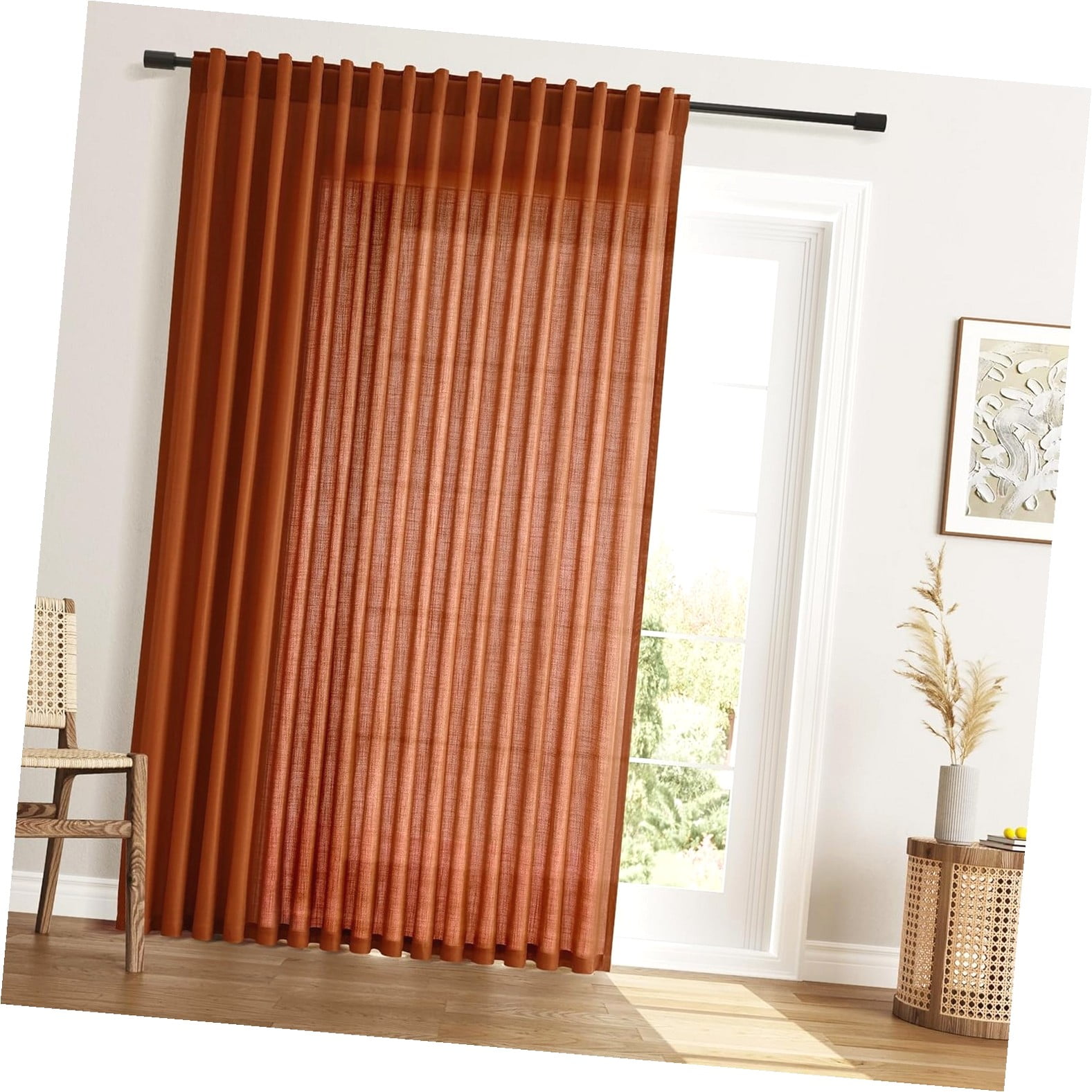 Highcool Linen Drape 100 Inch Room Back Tab Curtains Semi Sheer Sliding ...
