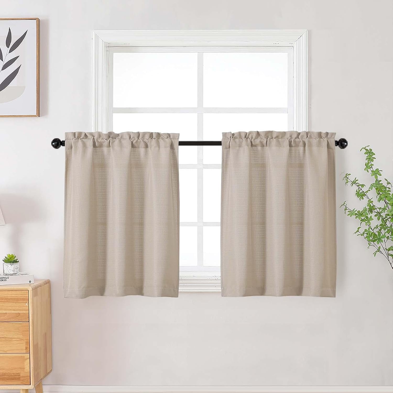 Highcool Linen Short Curtains Tier 30 Inch Length 2 Panels Set, Faux ...