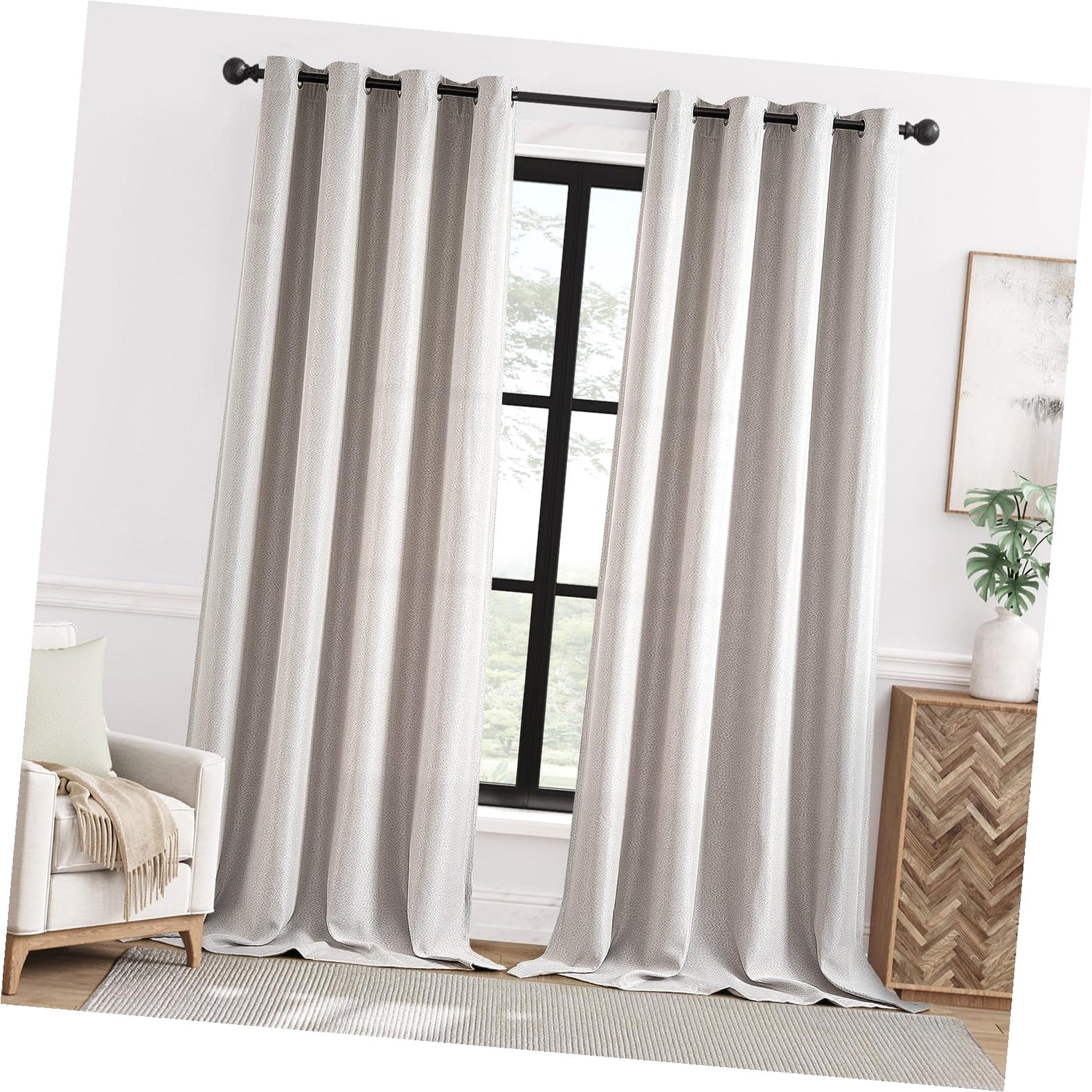 Highcool Linen Textured Room Darkening Curtain 108 Inches Long Room ...