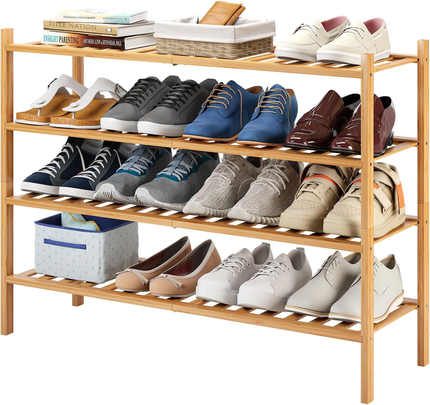Highcool Long Shoe Ra, 4-Tier Bamboo Staable Shoe Shelf Storage ...