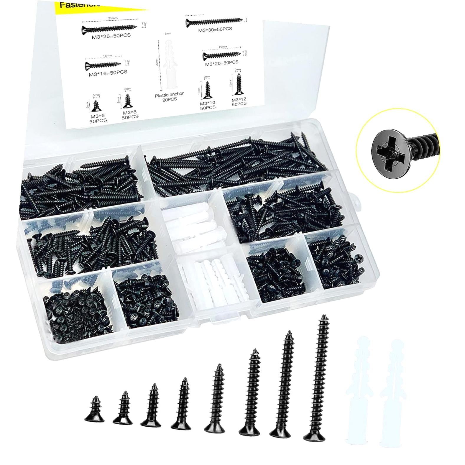 Highcool M3 Screw Variety Pack, Flat Wood Screws Collection, Compact ...