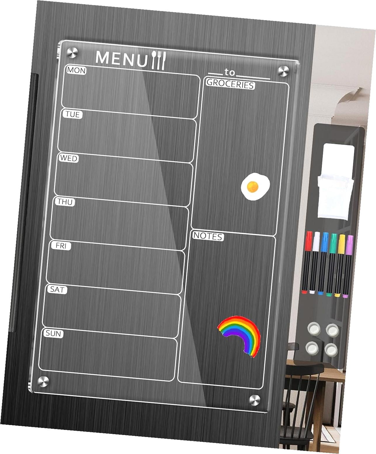 Highcool Magnetic Kitchen Menu Board, 12x8" Clear Acrylic Weekly ...
