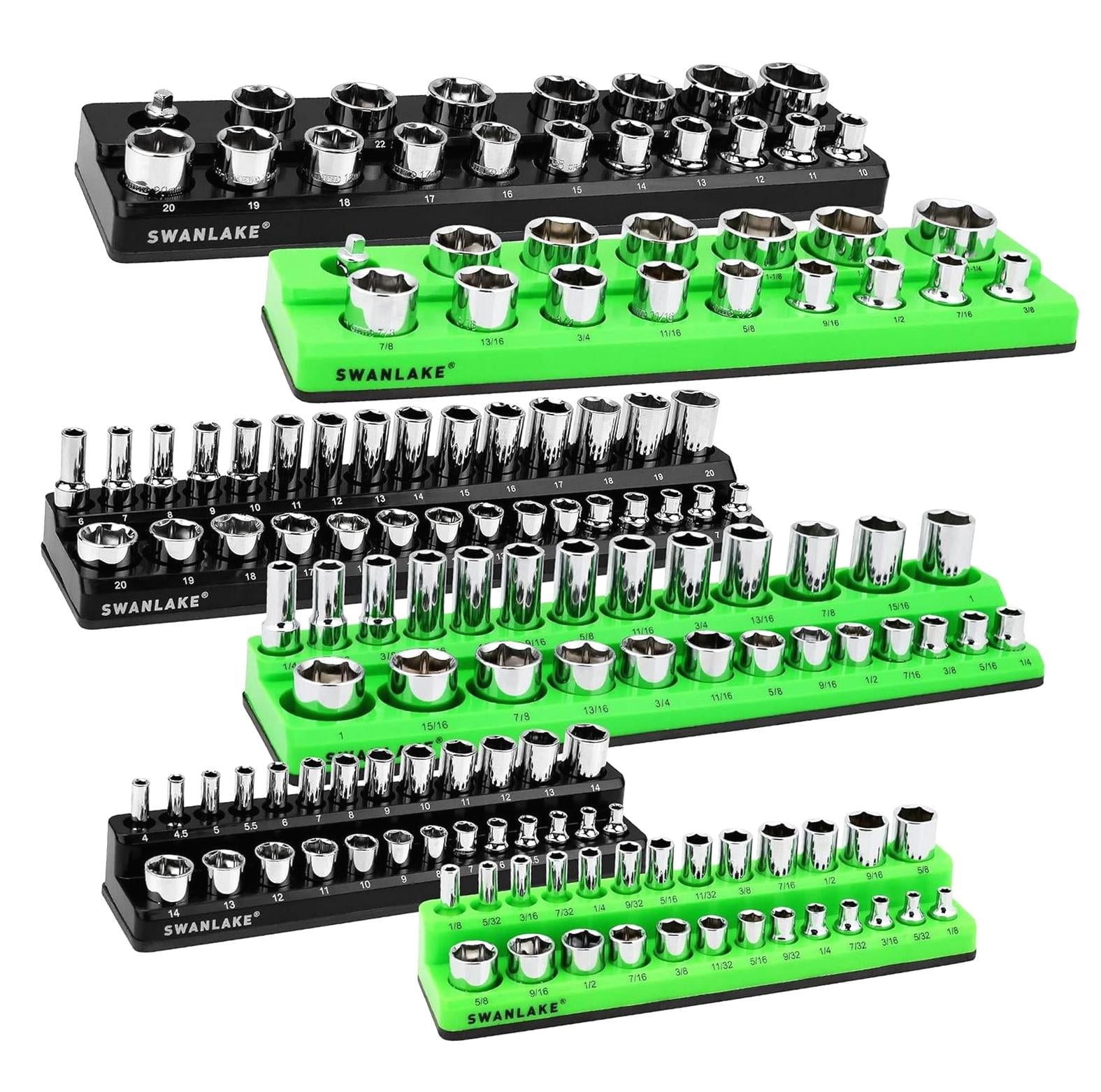 Highcool Magnetic Socket Organizer Set, 6-piece 1/4", 3/8", 1/2" SAE ...