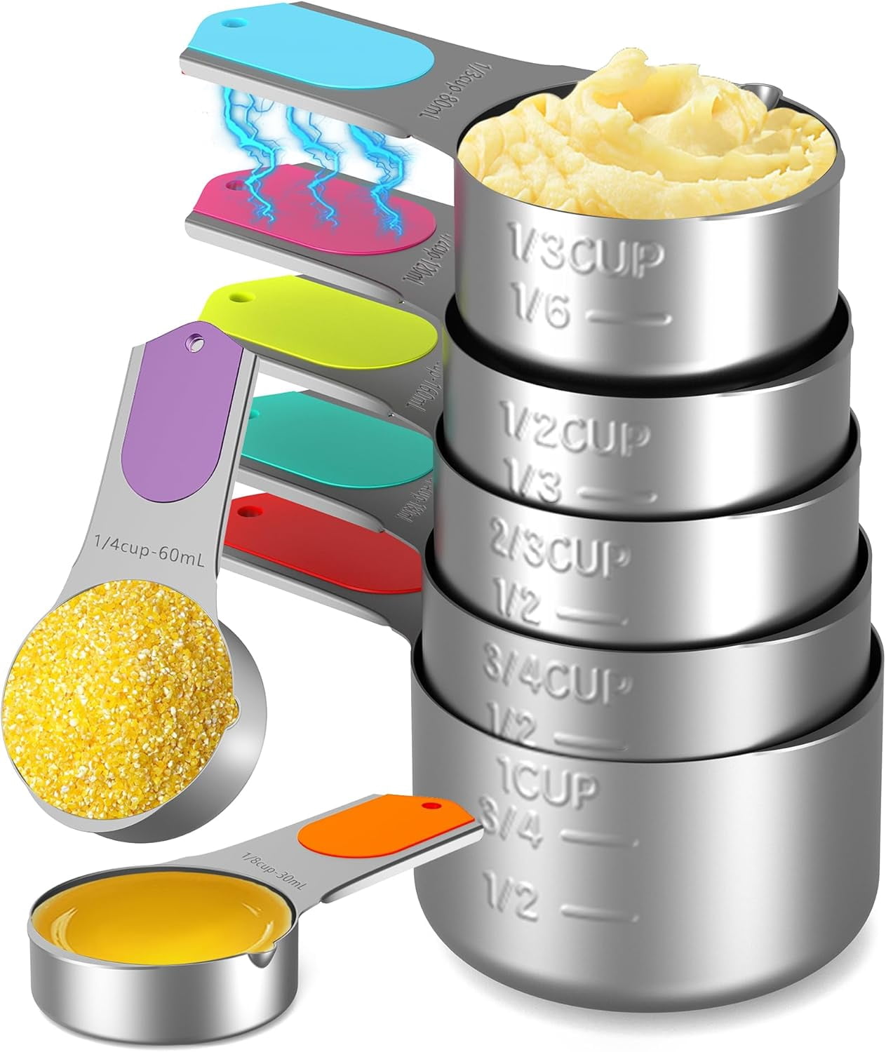 Highcool Measuring Cups Set of 7, Steel Nesting Measuring Cups with -to ...