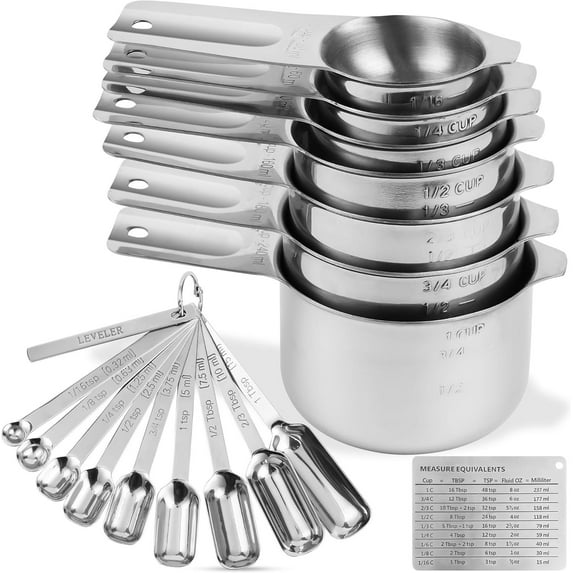 Highcool Measuring Cups and Spoons Set, 20-Piece 18/8 Steel Measuring ...