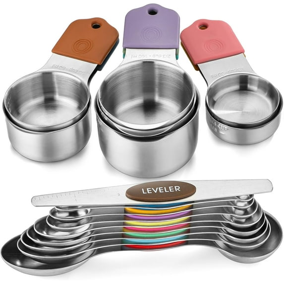 Highcool Measuring Cups and Spoons Set Steel 7 Measuring Cup 8 Spoons ...