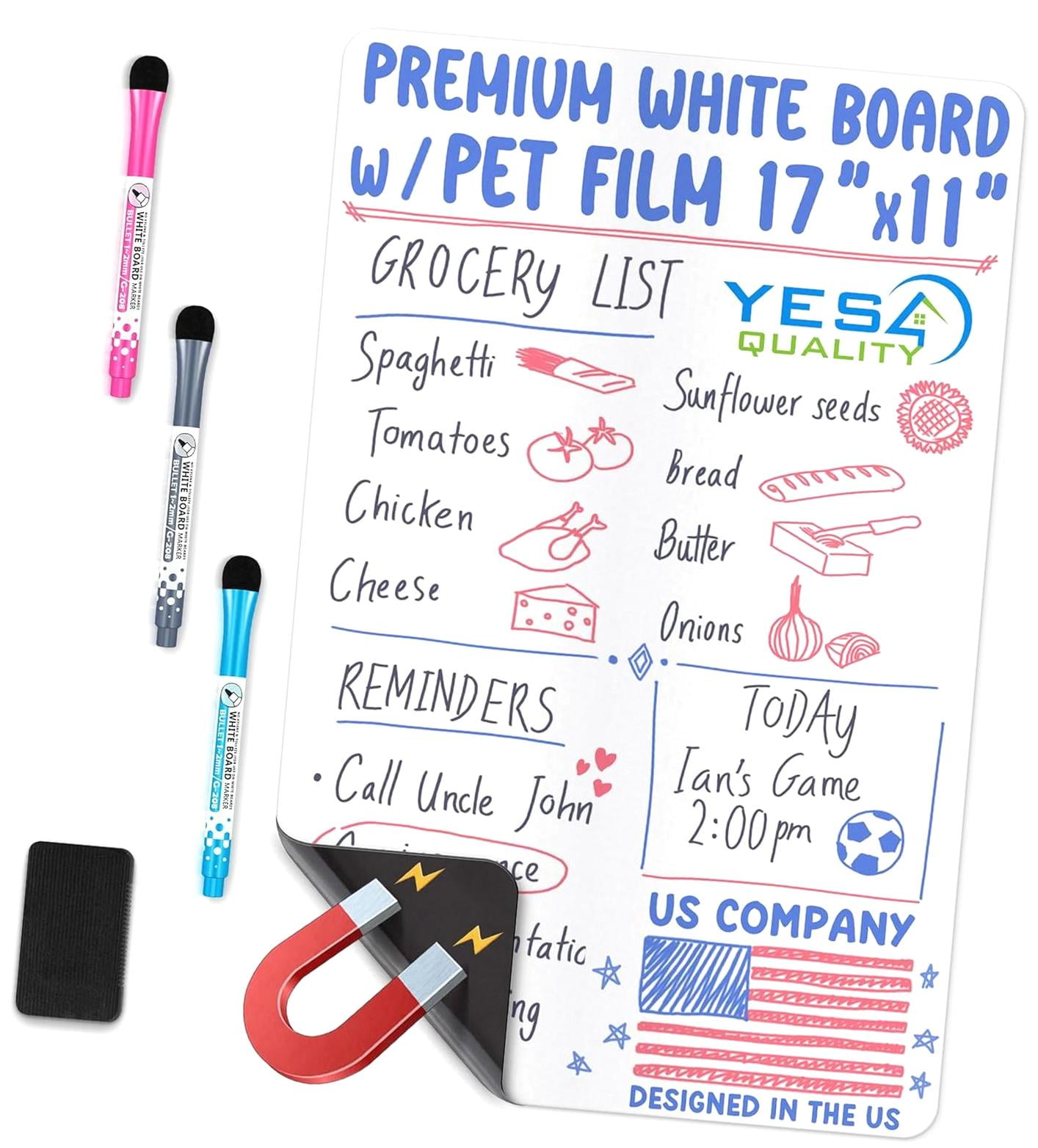 Highcool Medium Magnetic White Board for Fridge (17x11 Inches), Stain ...