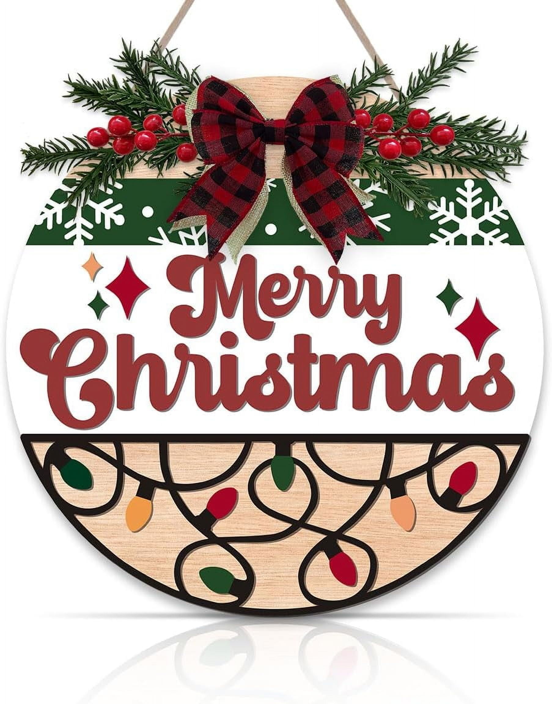 Highcool Merry Christmas Wreath Wooden Sign (12x12 inch), Bright ...