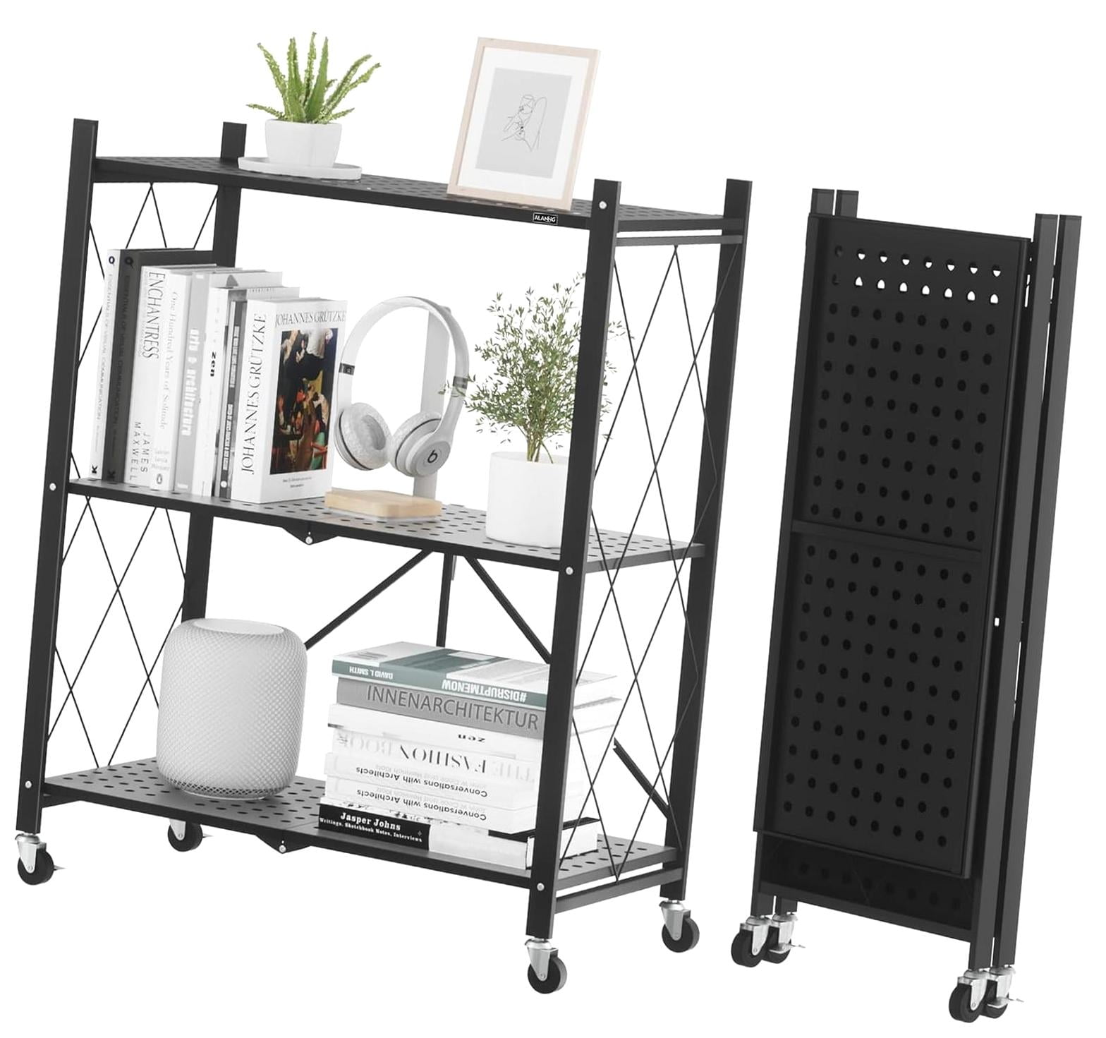 Highcool Mobile Storage Shelves, Bookcase with Storage, Metal-Free Rack ...