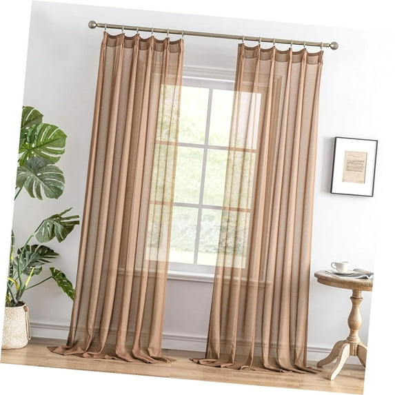 Highcool Mocha Pinch Pleat Sheer Curtains 120 Inch Length Room Soft ...