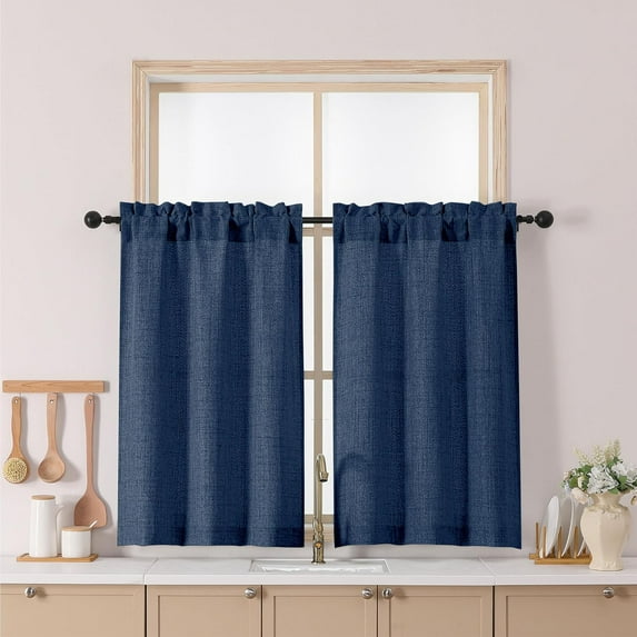 Highcool Navy Blue Short Curtains 36 Inch Length, Light Filtering Faux ...