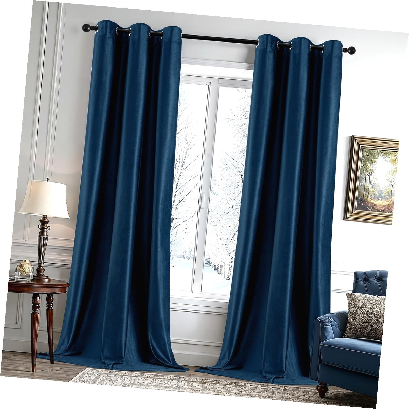 Highcool Navy Blue Velvet Curtains 84 Inches Long Thermal Insulated ...