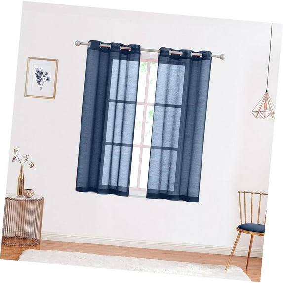 Highcool Navy Semi Linen Look Sheer Curtains for Bedroom, Living Room ...