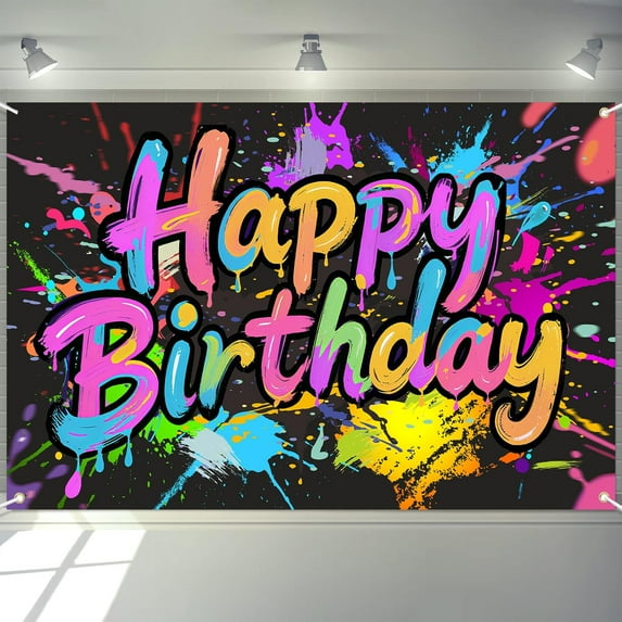 Highcool Neon Birthday Party Decorations, Neon Banner Backdrop Sign ...