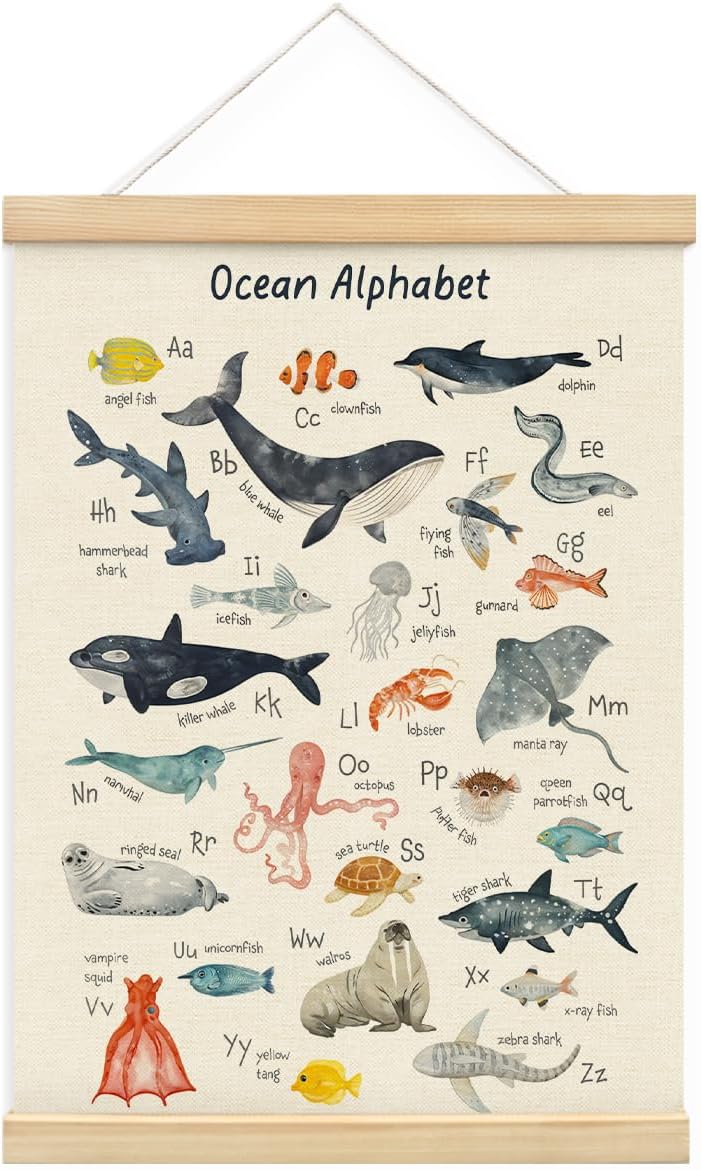 Highcool Ocean Alphabet Poster for Classroom Wall, Ocean Nursery Decor ...