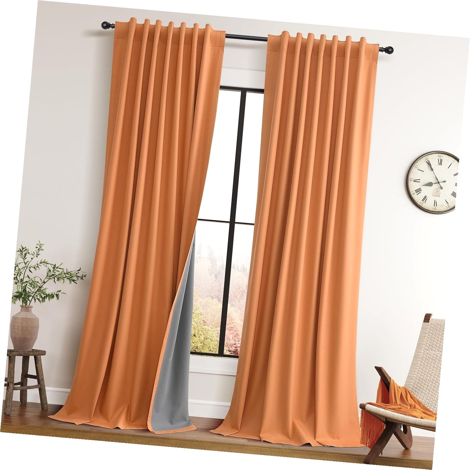 Highcool Orange Linen 100% Curtains Room 96 Inches 2 Panel Sets Long ...