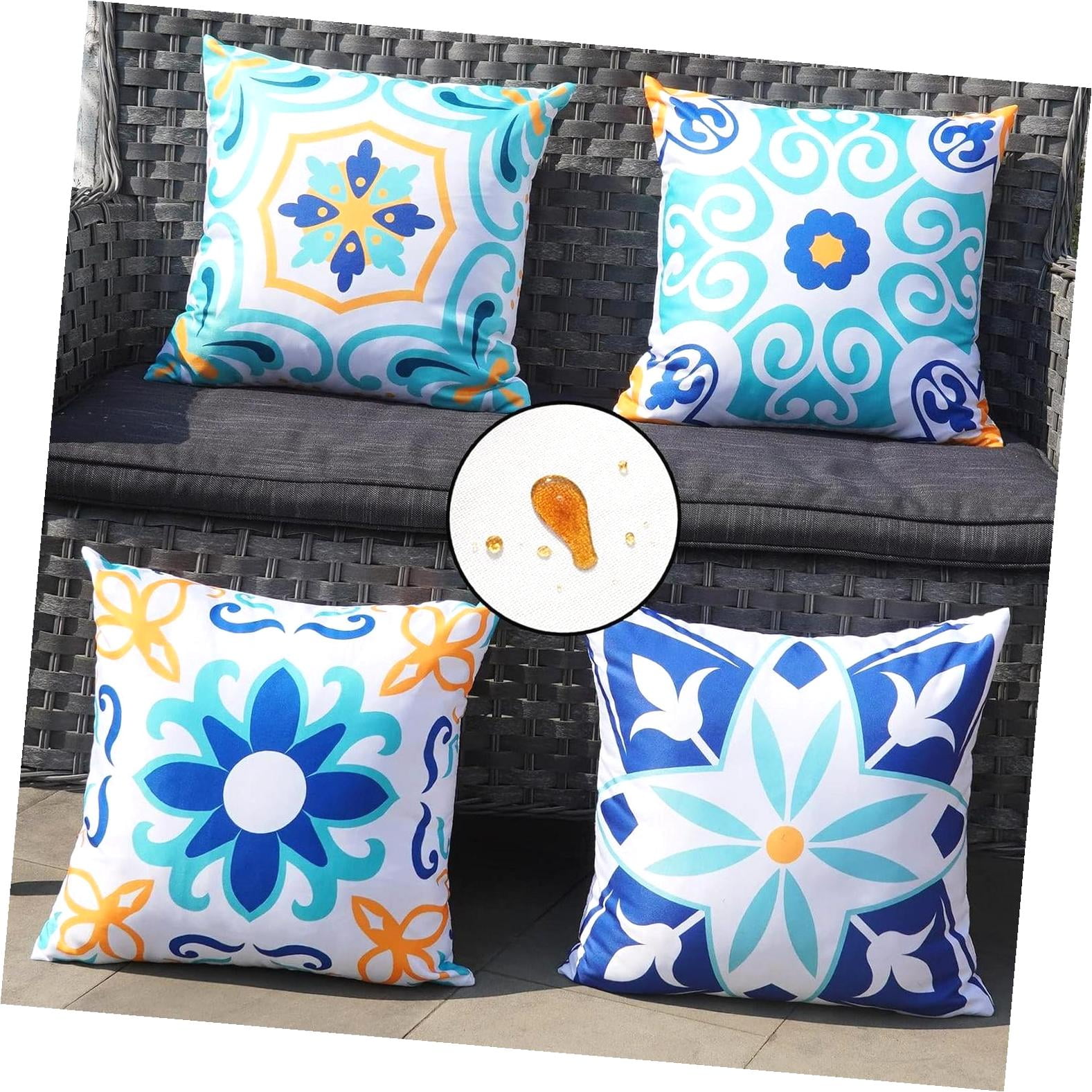 Highcool Outdoor Boho Covers, Set of 4, Floral Farmhouse Design, Each ...