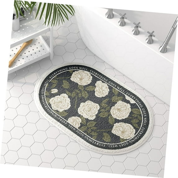 Highcool Oval Bathroom Rugs with Floral Print, Soft Absorbent ...