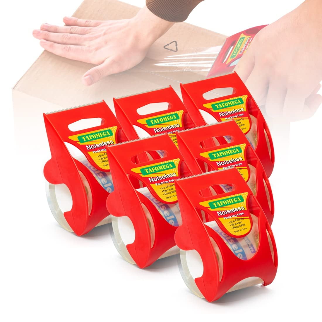 Highcool Packing Tape with Dispenser, 6 Packs Noiseless Clear Packaging ...