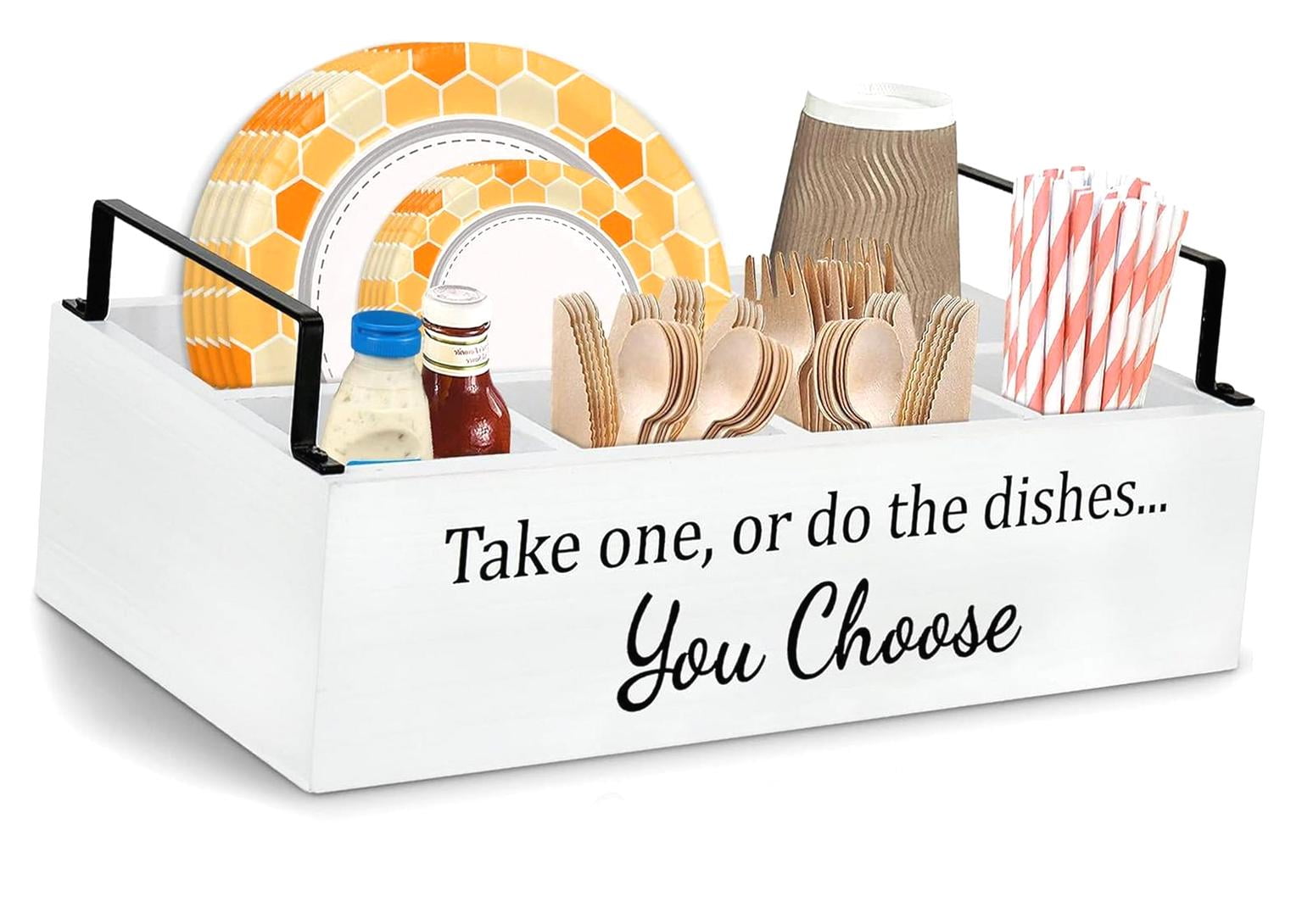 Highcool Paper Plate Holder for Kitchen, Wood Utensil Caddy Paper Plate ...
