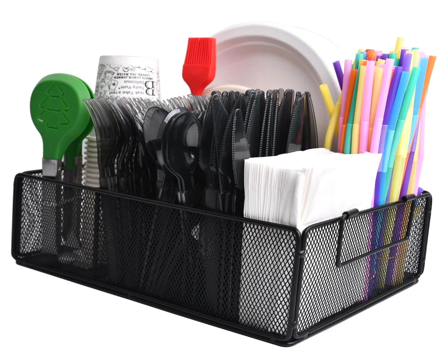 Highcool Paper Plate Organizer For Kitchen Countertop, Metal Silverware ...