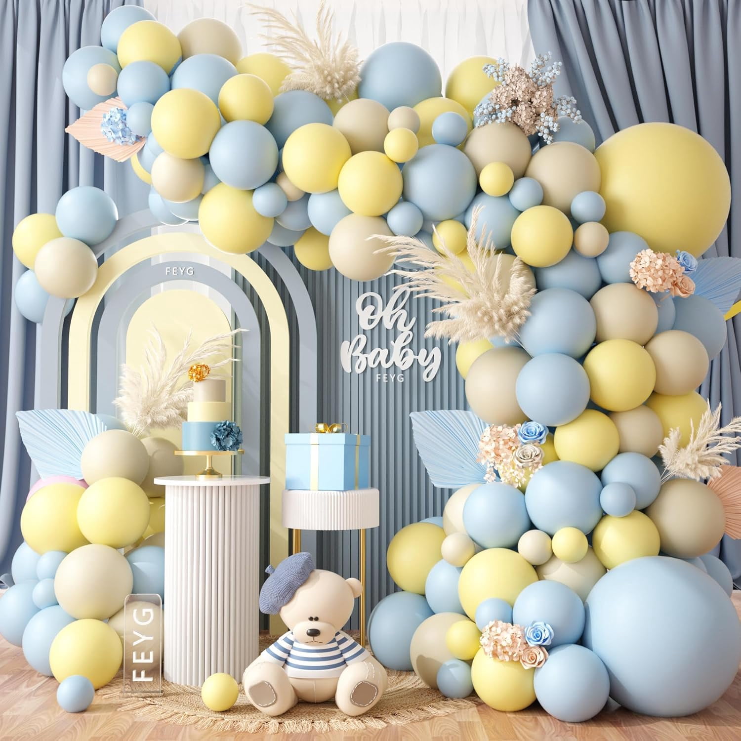 Highcool Pastel Blue Yellow Balloon Garland Ar, White Sand Macaron ...