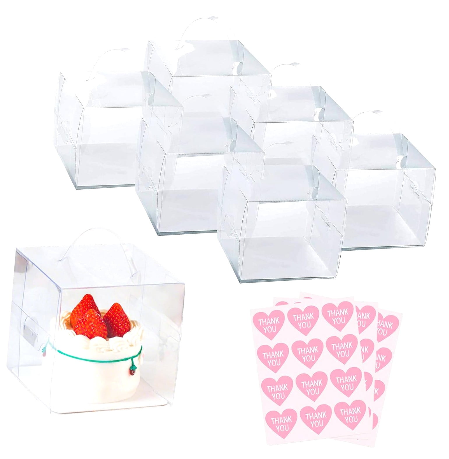 Highcool Pcs Bakery Boxes with Handles, 6x6x5 Inch Clear Cake Box with ...
