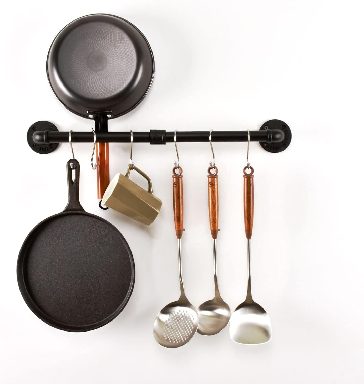 Highcool Pipe Pot Pan Rack Wall Mounted Industrial Utensil Lid Holder ...