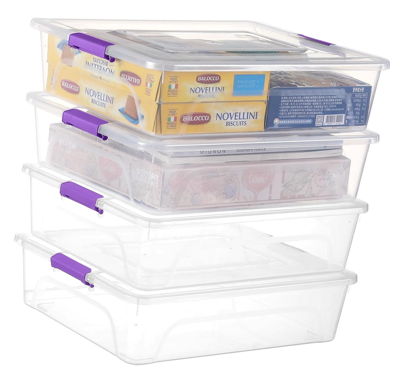 Highcool Plastic Storage Containers Clear Craft Storage Bins with Grey ...