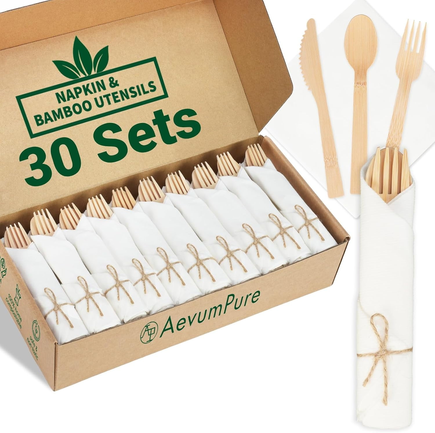Highcool Pre Rolled Cutlery Set 30 Sets (120 PCS) Wrapped Utensils (30 ...