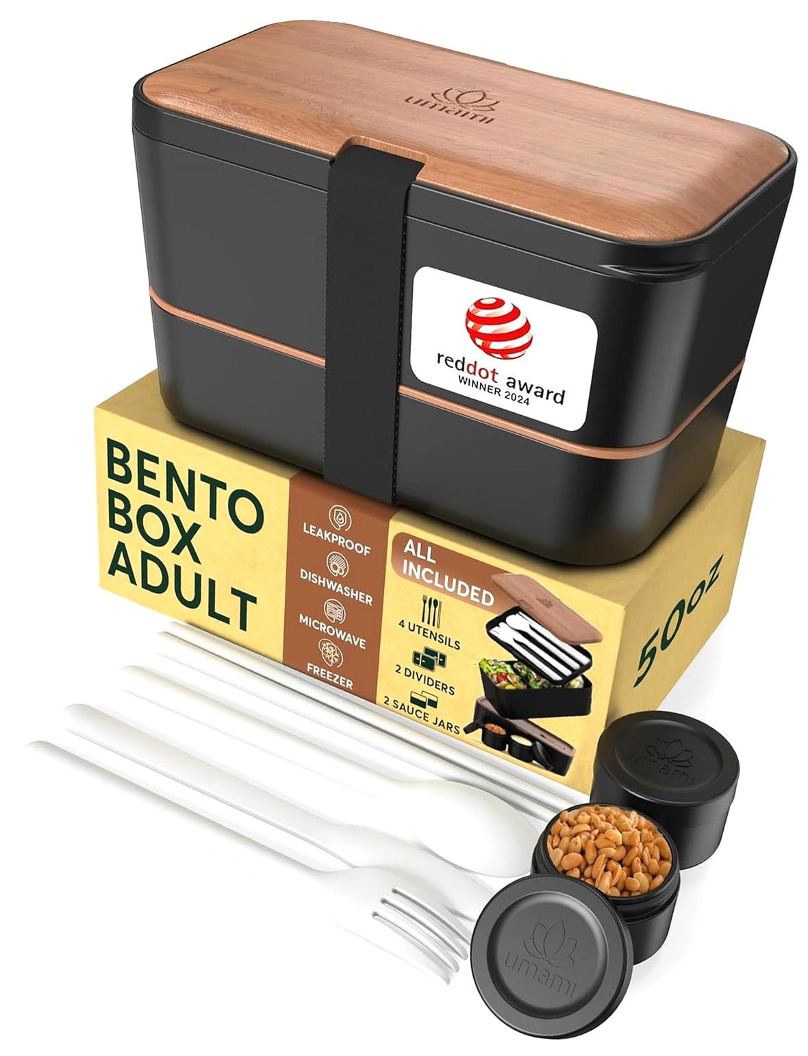 Highcool Premium Lun Box Containers w/ 4 Utensils, 2 Sauce Jars ...