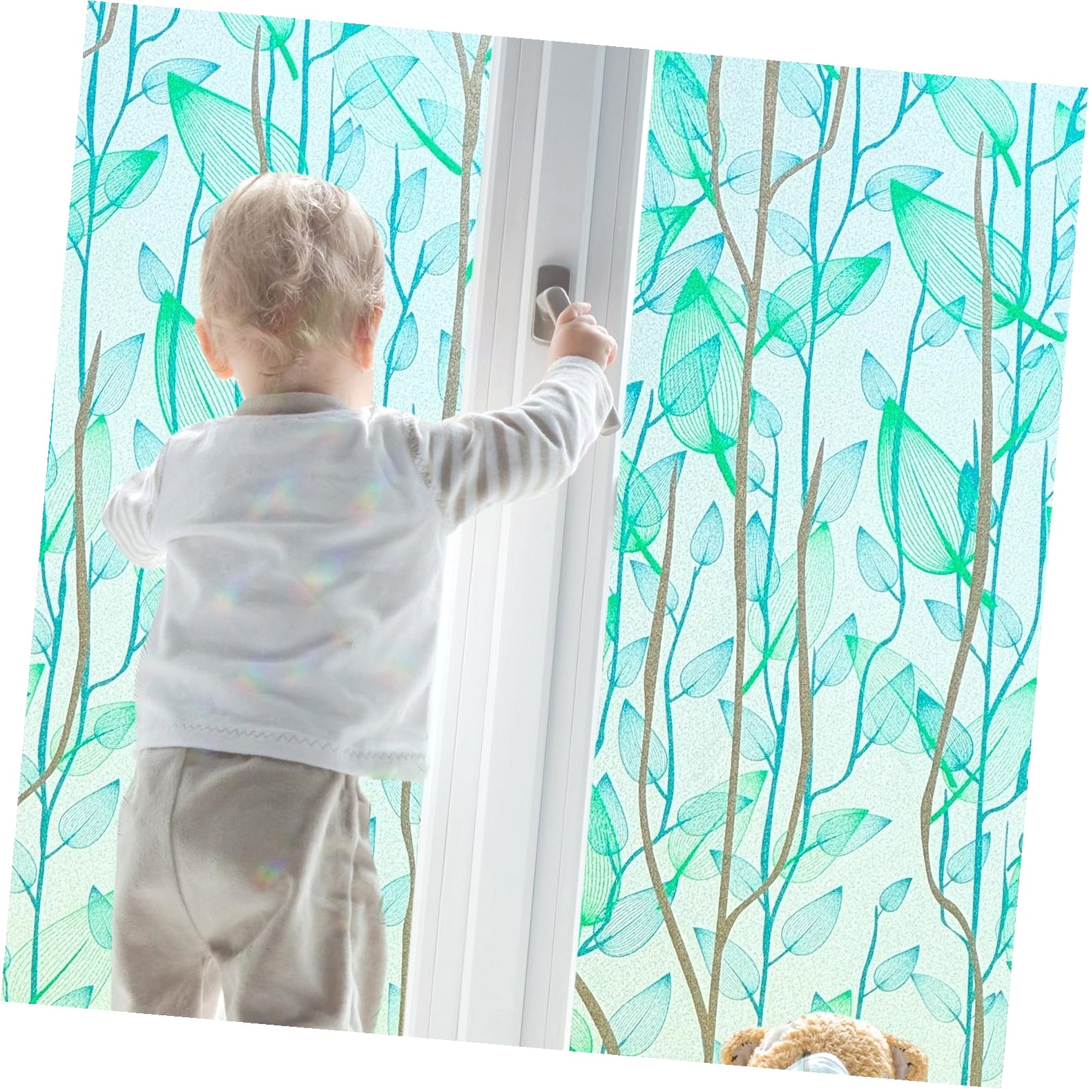 Highcool Privacy Window Film Blue Leaves Door Clings Static No Glue for ...