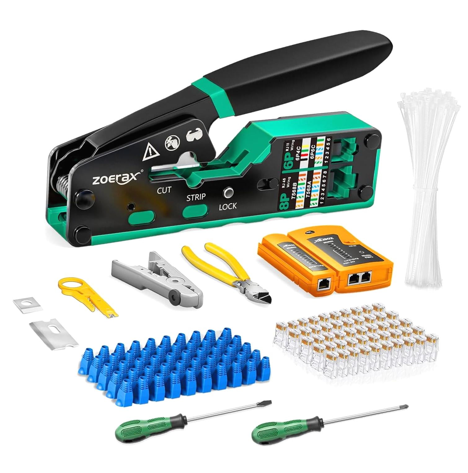 Highcool RJ45 crimping tool set, featuring a Cat5 Cat6 Pass Through ...