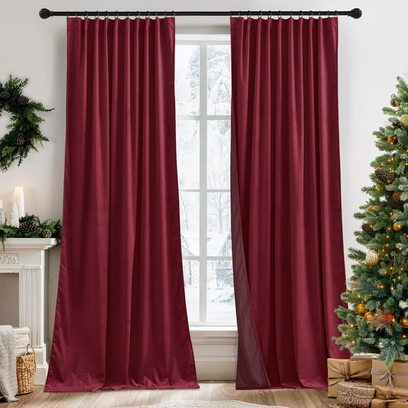 Highcool RYB Burgundy Red Velvet Curtains for Christmas Decor, Soft ...
