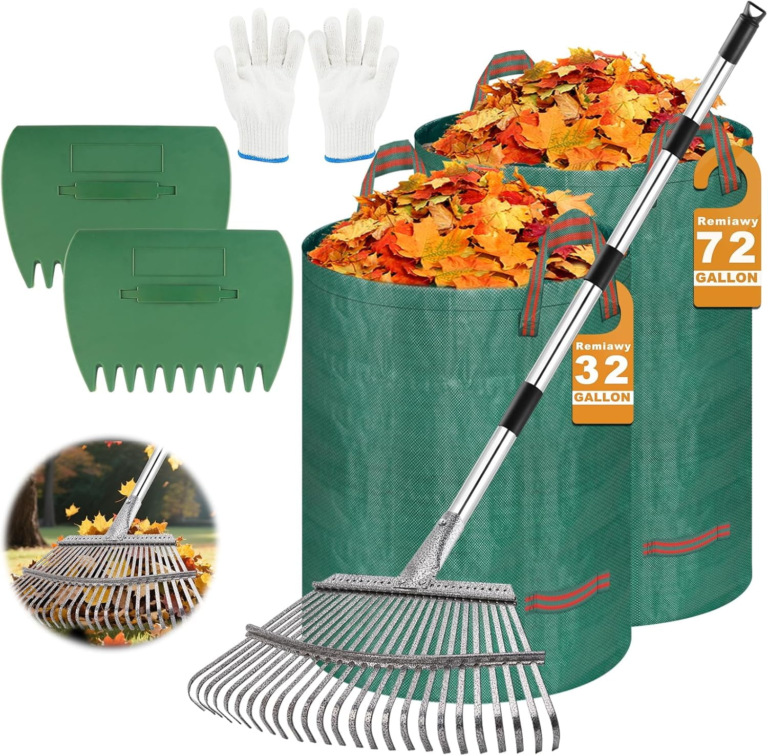Highcool Rake, 65 Inch Long Handle Metal Rake Set with Tines, Includes ...