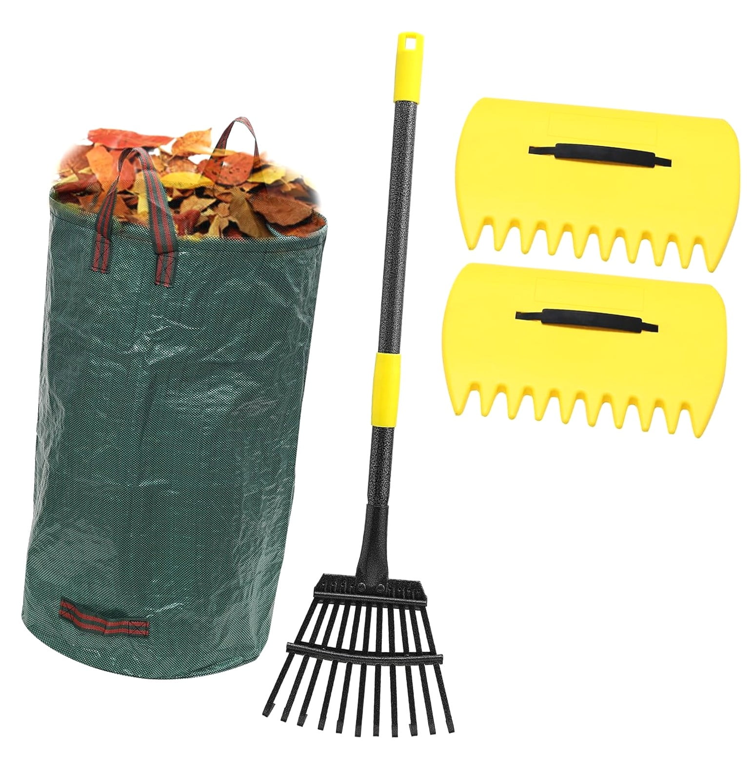 Highcool Rake for Leaves, 11 Tines 9" Metal Rake with 32 Gallon Lawn ...