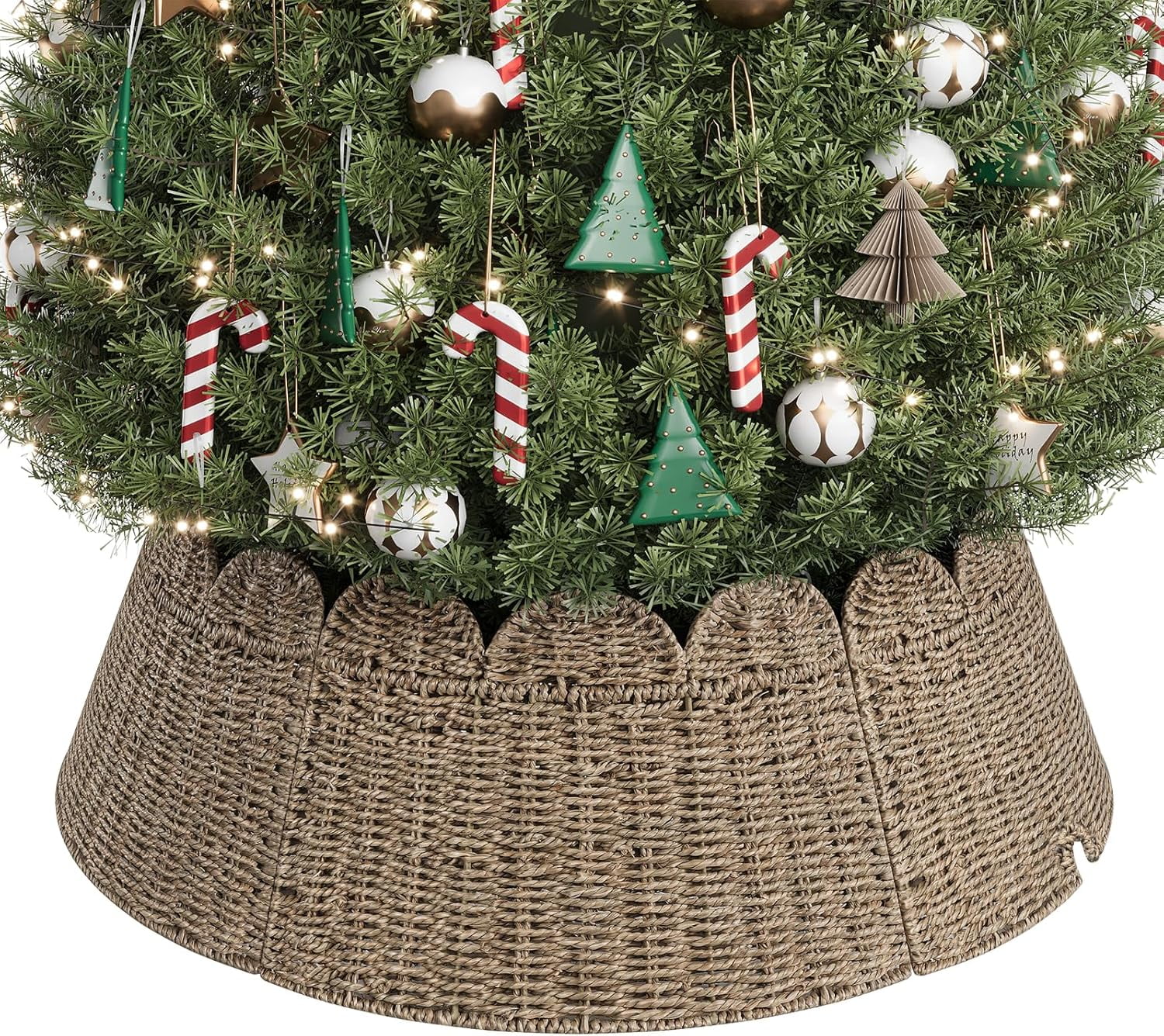 Highcool Rattan Christmas Tree Collar, 33 Inch Wicker Xmas Tree Collar ...