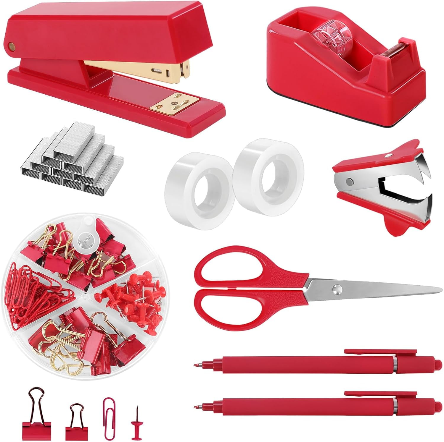 Highcool Red Office Supplies Set, Desk Organizer, Stapler, Tape ...