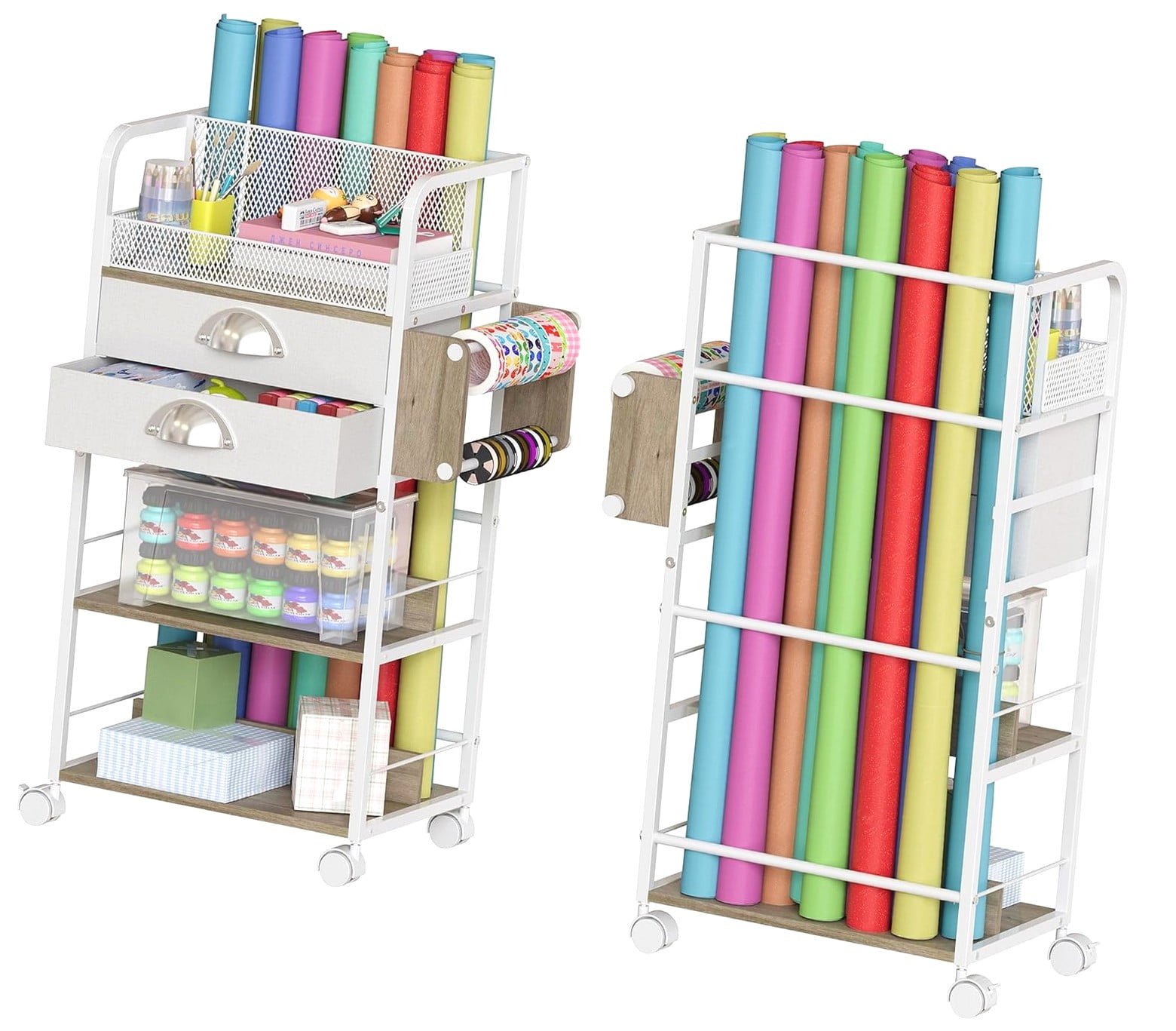 Highcool Rolling Craft Storage Cart with 2 Small Drawers Wheels ...